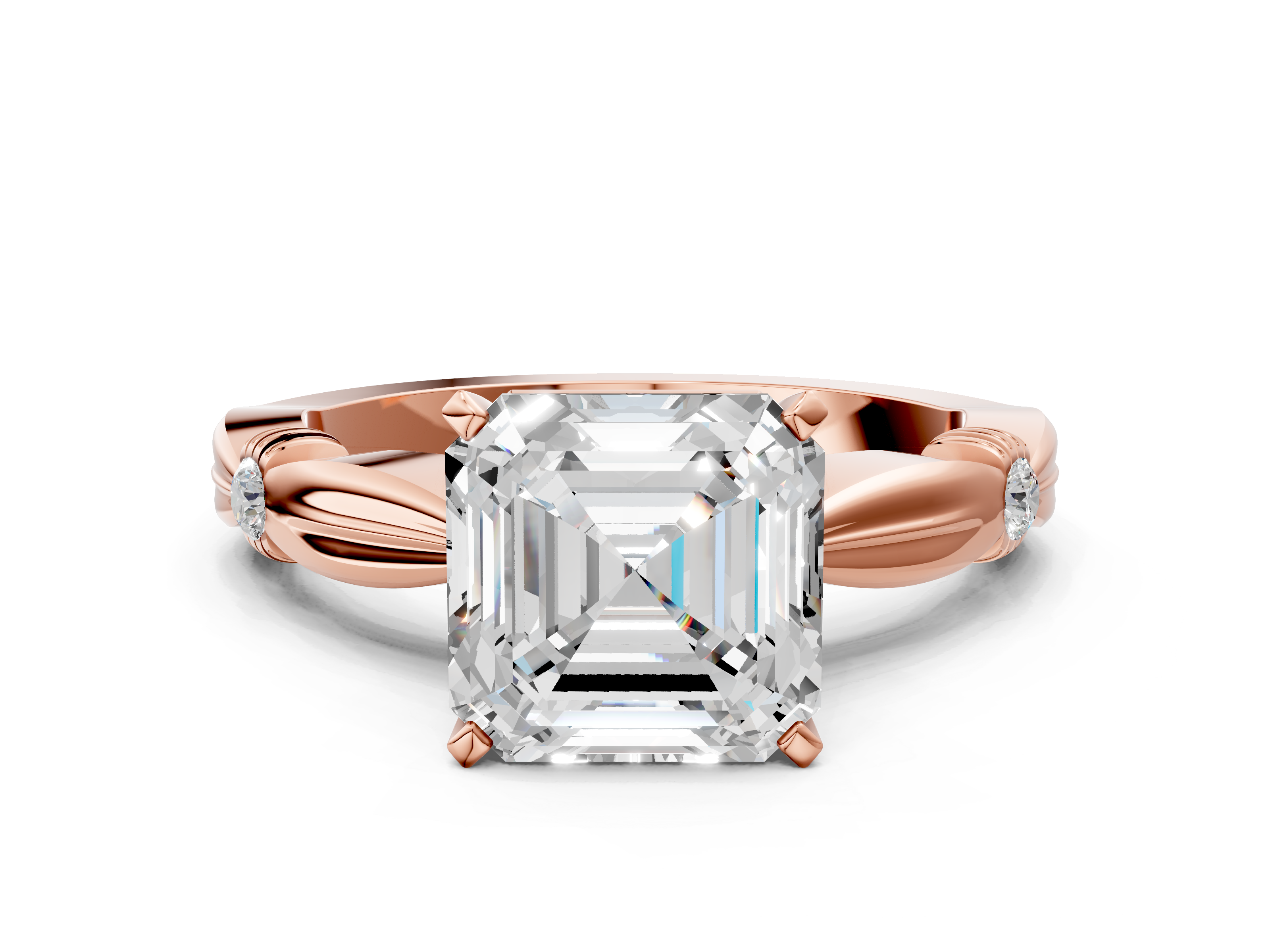 Rose gold Asscher Solitaire Diamond Twisted Band with Four-Prong Setti
