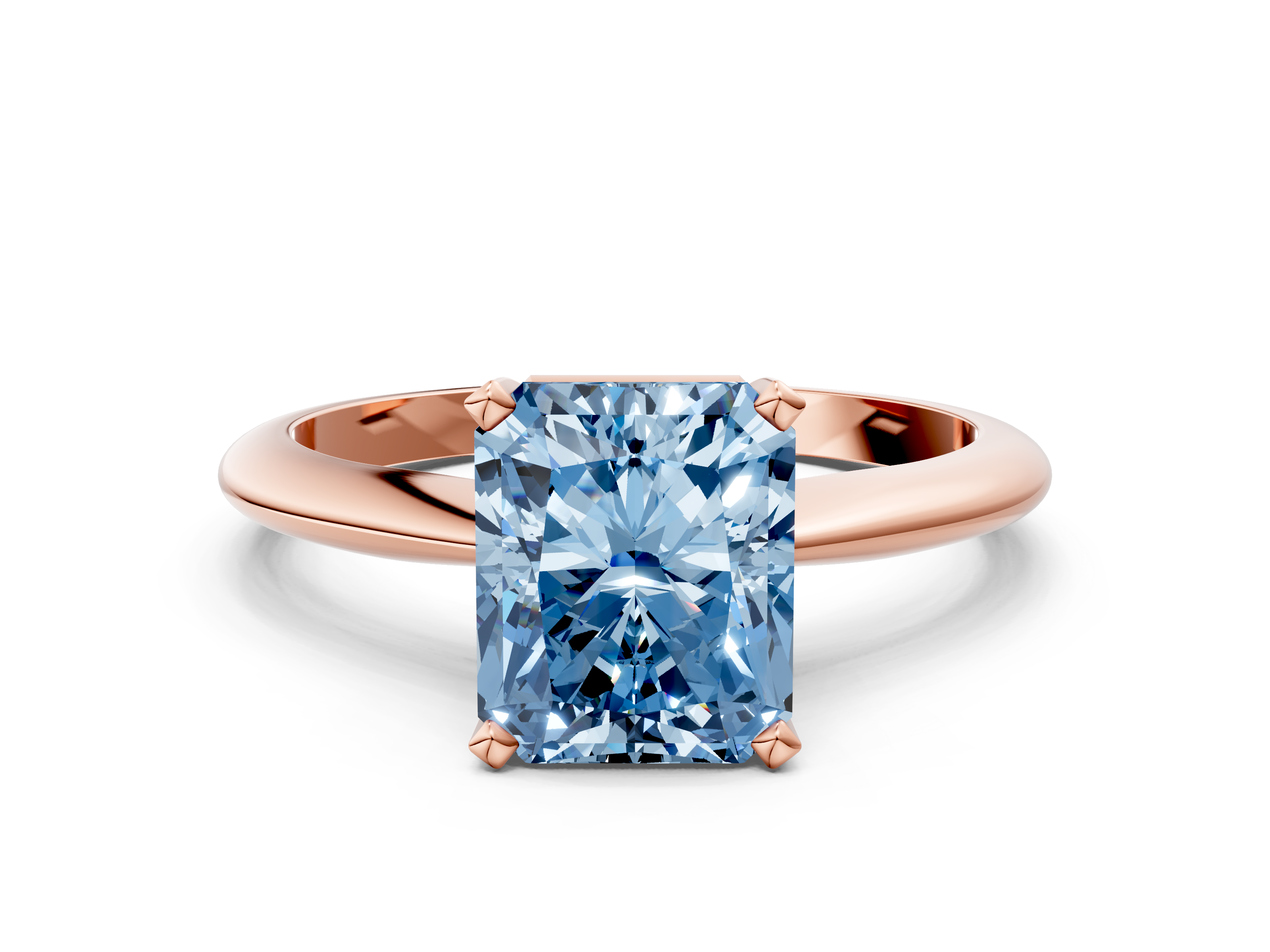 Rose gold Fancy Blue Radiant Cut Solitaire Ring with Four-Prong Settin