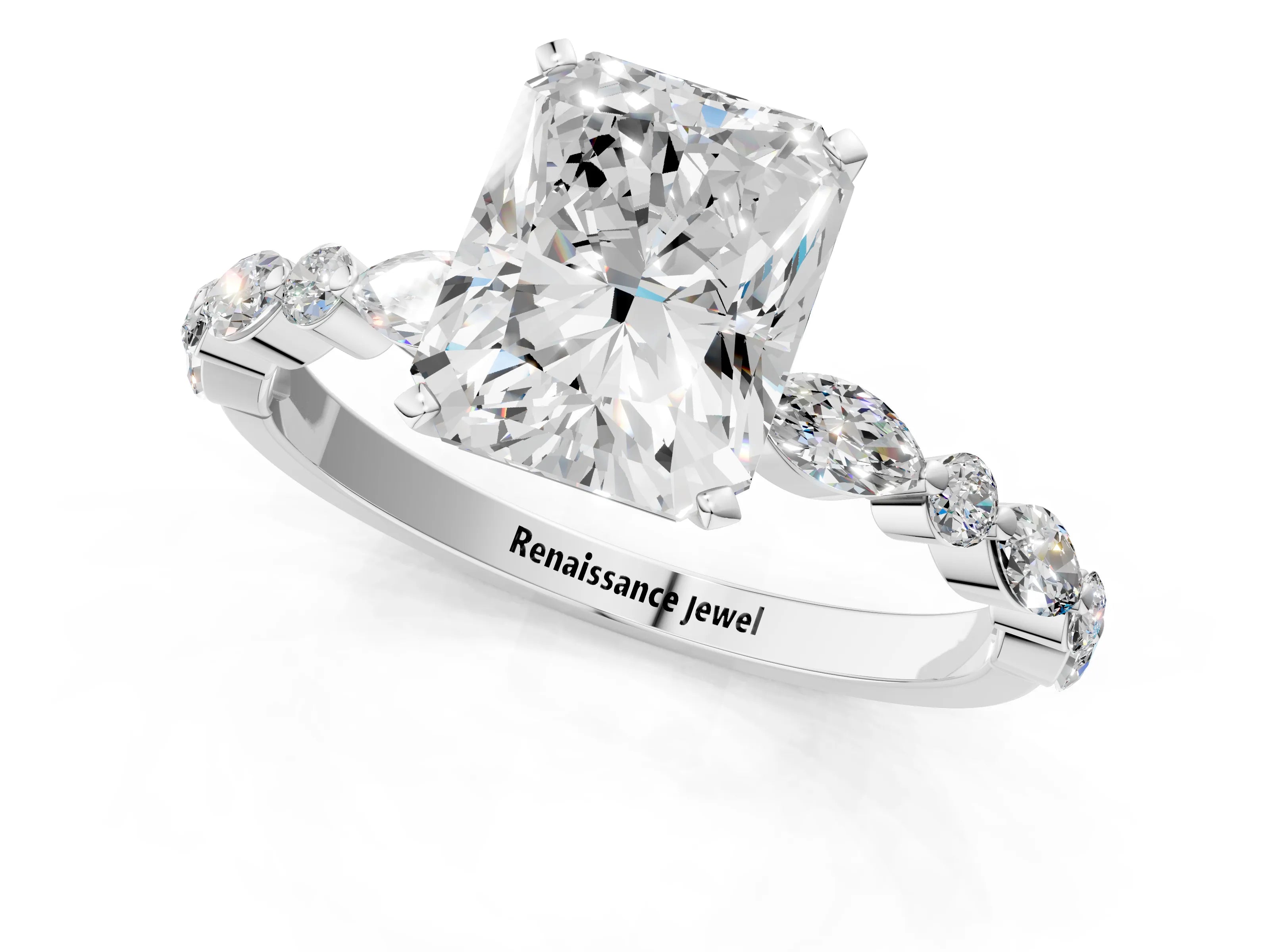 Dynamic Name White gold 7 Carat Radiant Cut Diamond Ring with Marquise