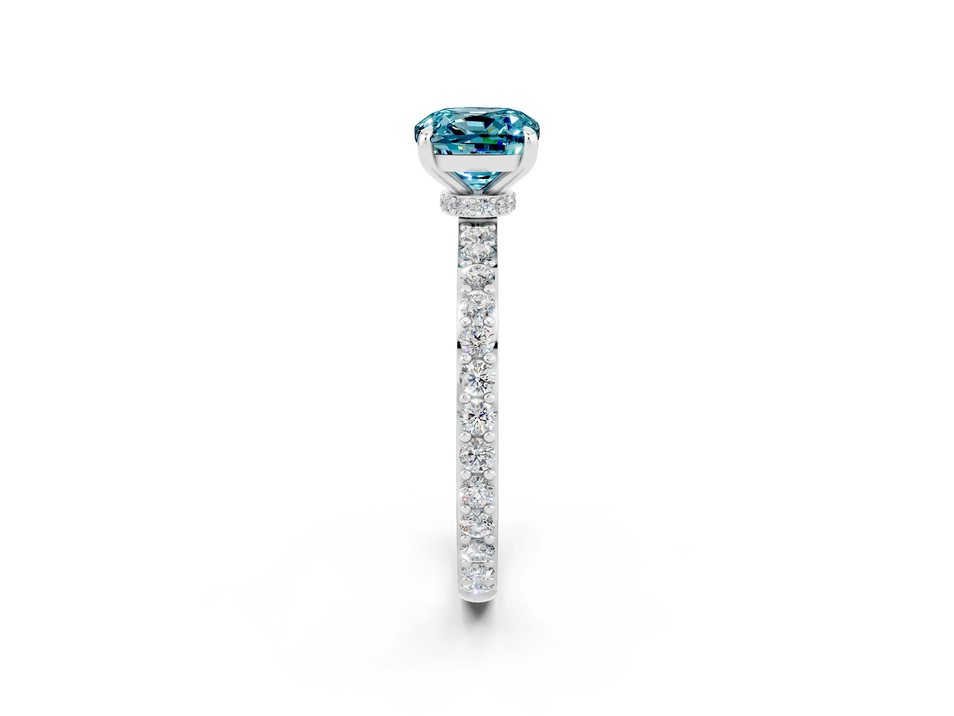 White gold Cushion Cut Blue Topaz Pavé Engagement Ring with Round Acce