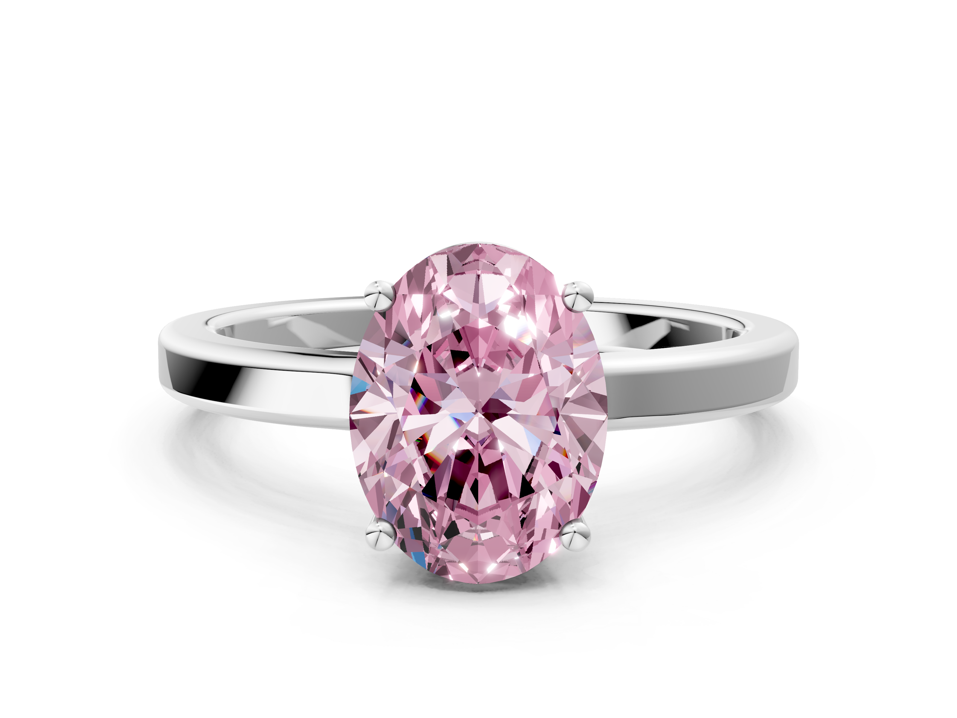 Platinum Fancy Pink Oval Cut Solitaire Engagement Ring with Four-Prong