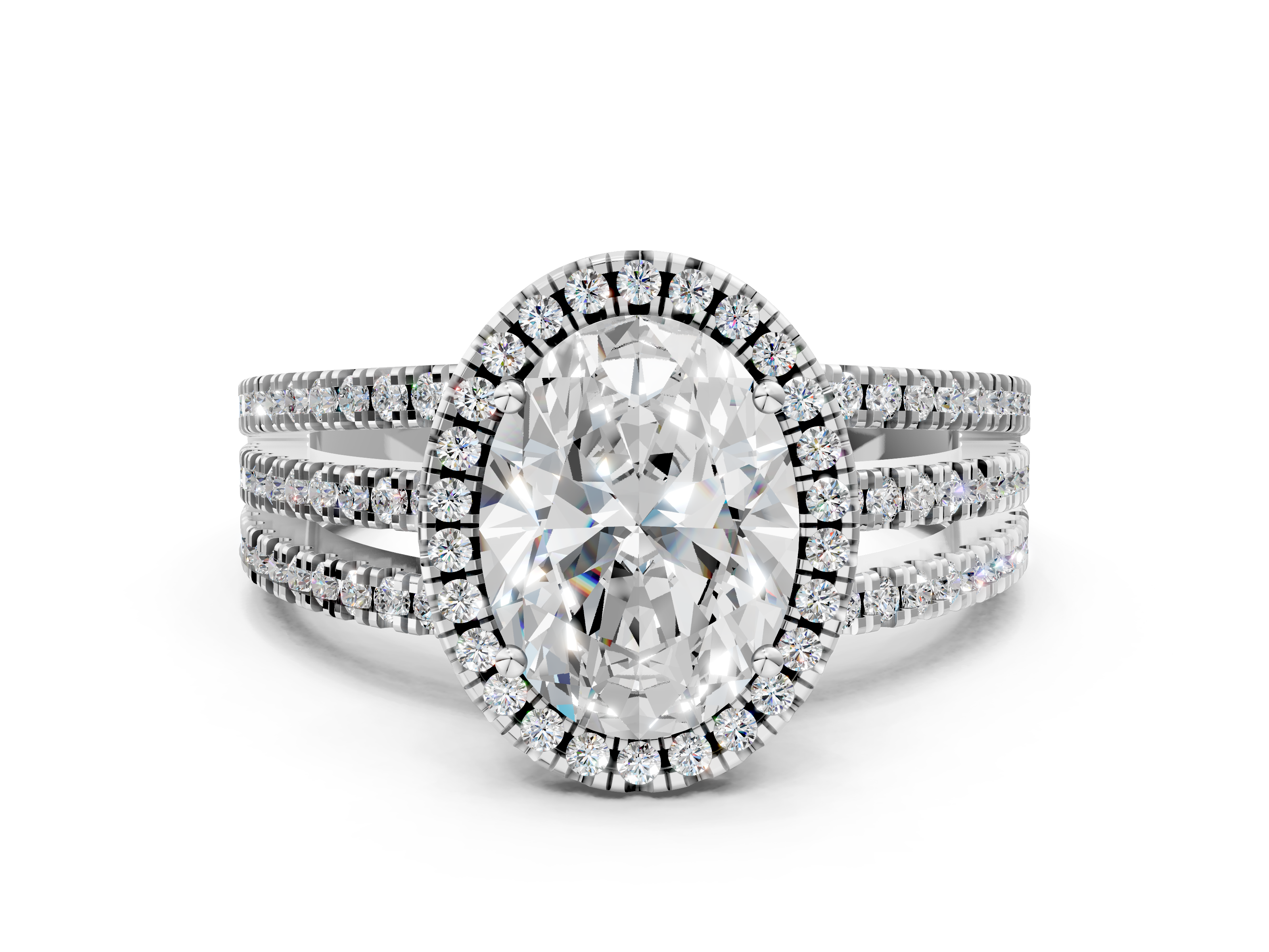 White gold Oval Cut Diamond Halo Engagement Ring with Split Shank and
