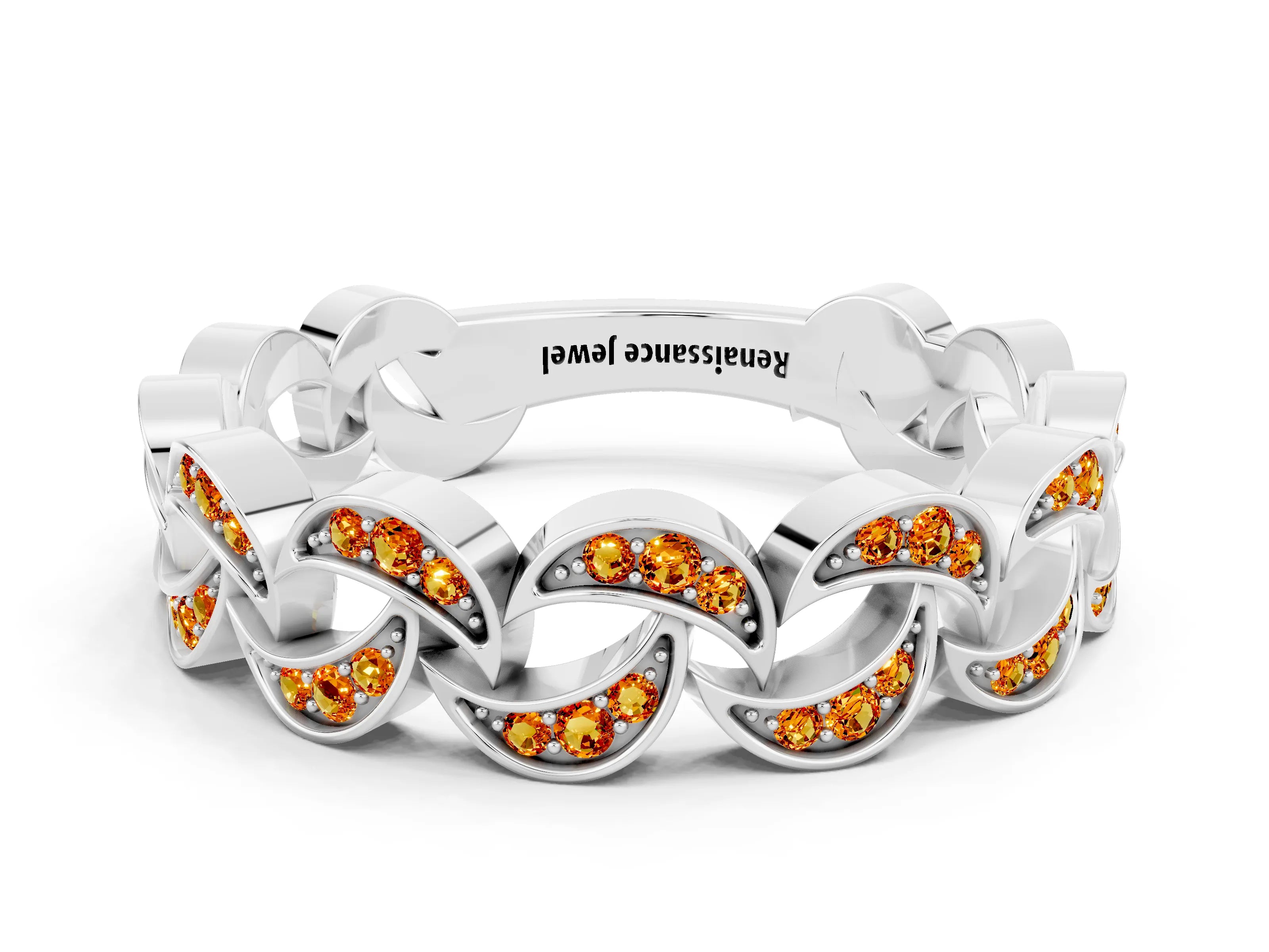 White gold Pavé Round Citrine Interlocking Eternity Band with Bezel Pr