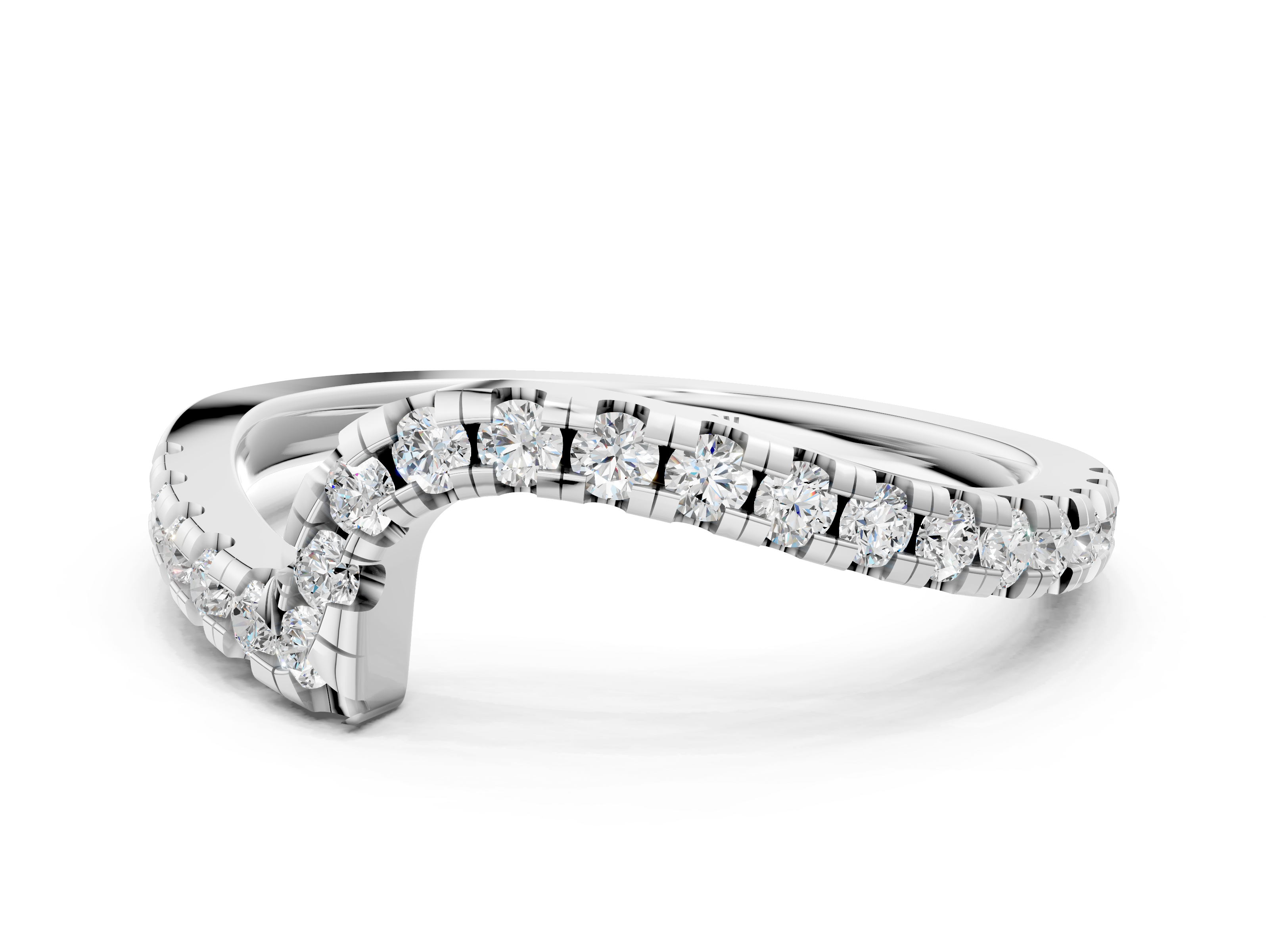 White gold Pavé Round Diamond Chevron Band with Prong Setting
