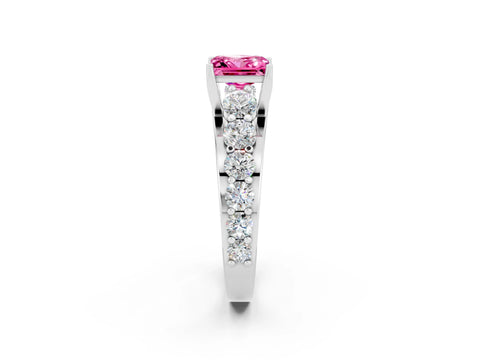 White gold Princess Cut Pink Sapphire Engagement Ring with Pavé Band a