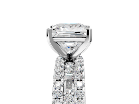 White gold Princess Cut Diamond Solitaire Ring with Pavé and Channel S