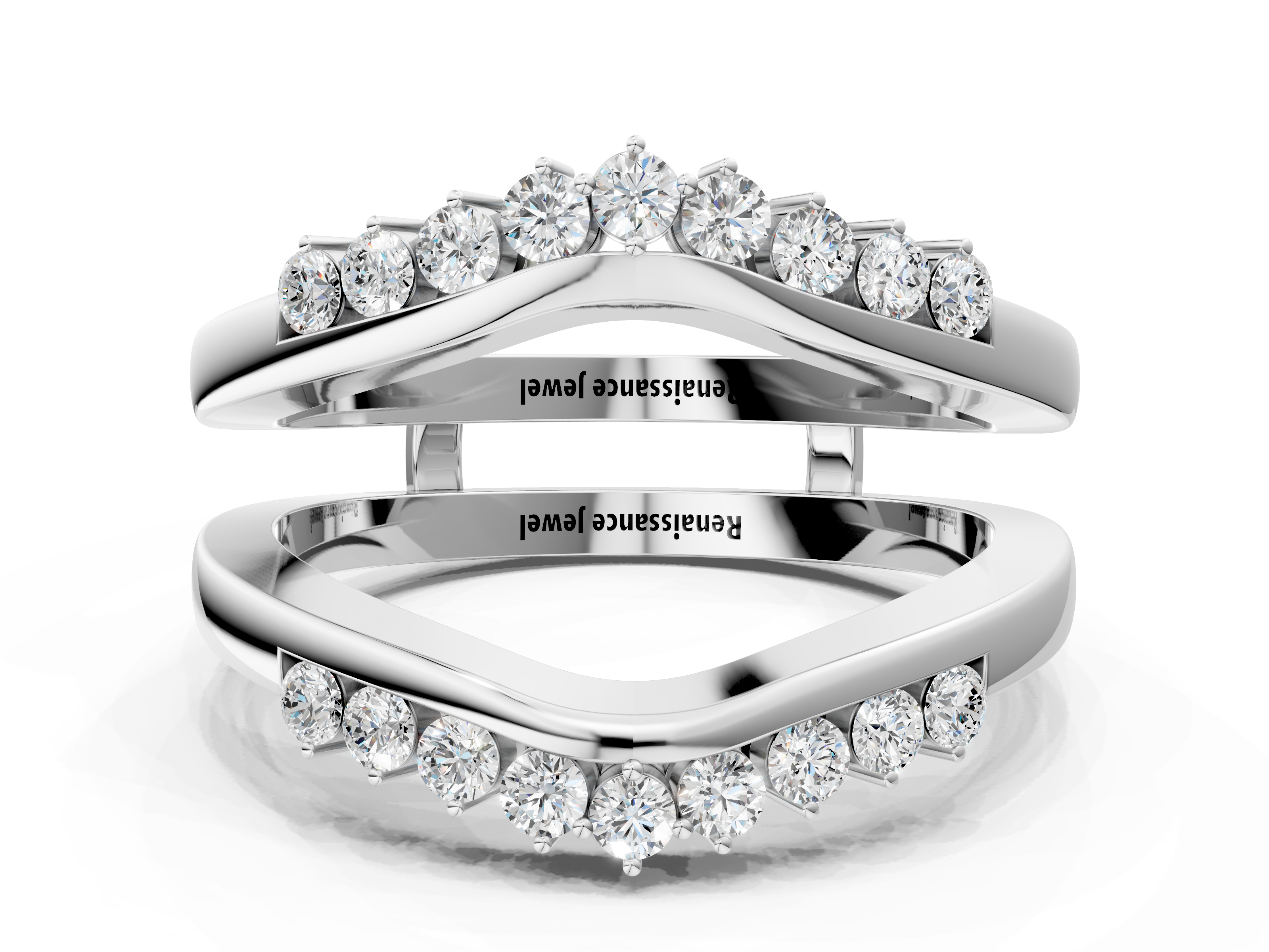 White gold Round Diamond Chevron Contour Band with Prong Setting