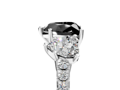 Platinum Three-Stone Fancy Black Heart Cut Diamond Ring with Round Pav