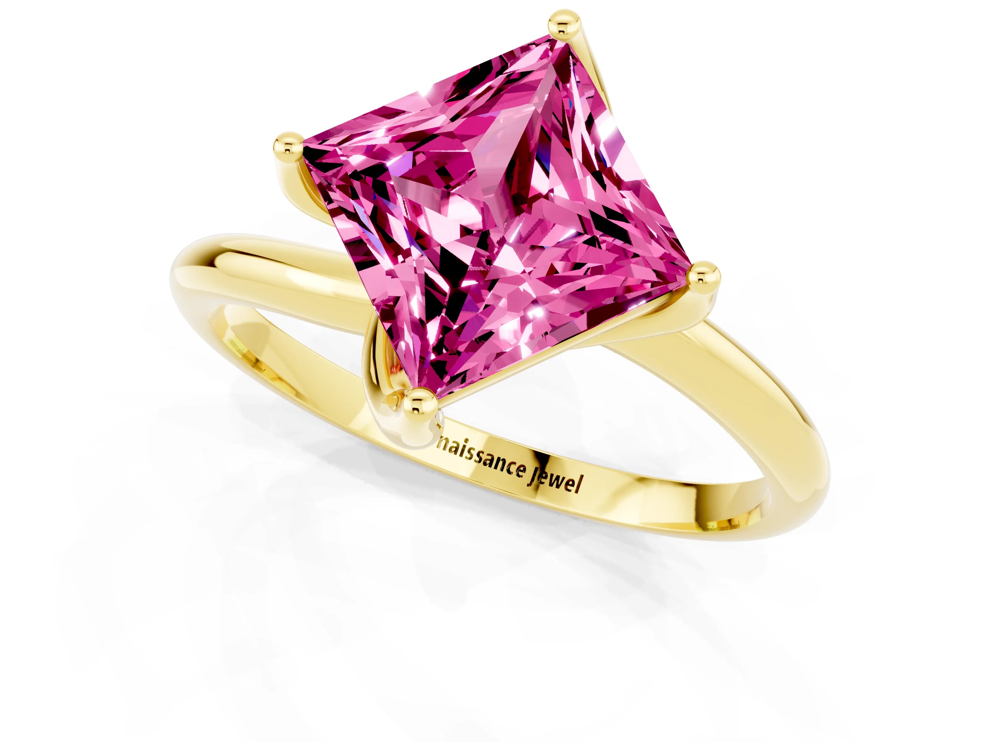 Yellow gold Princess Cut Pink Sapphire Solitaire Engagement Ring with