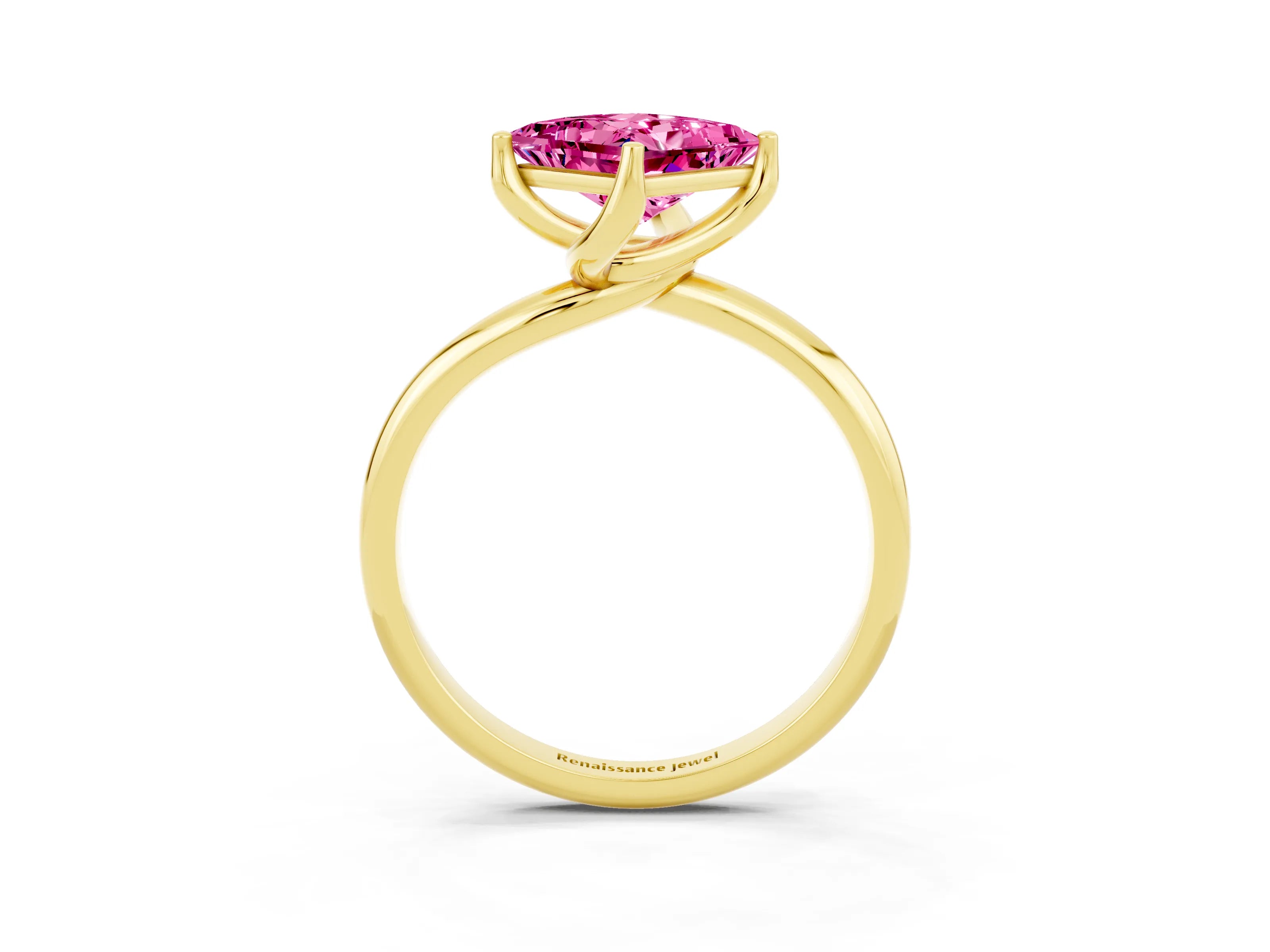 Yellow gold Princess Cut Pink Sapphire Solitaire Engagement Ring with
